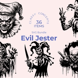 Evil Jester Clipart: Horror Clown SVG Bundle (36 Designs) (digital ...