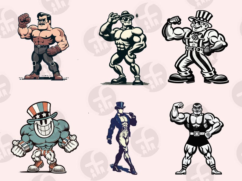Vintage Muscle Men Clipart: Retro Bodybuilding SVG PNG (36 Designs) - Etsy