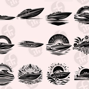 Speedboat SVG Bundle - 64 Cut Files - High-speed Boat Silhouettes for ...