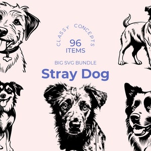 Stray Dog SVG Bundle 96 Cut Files Mongrel Art Street Dog Illustrations ...