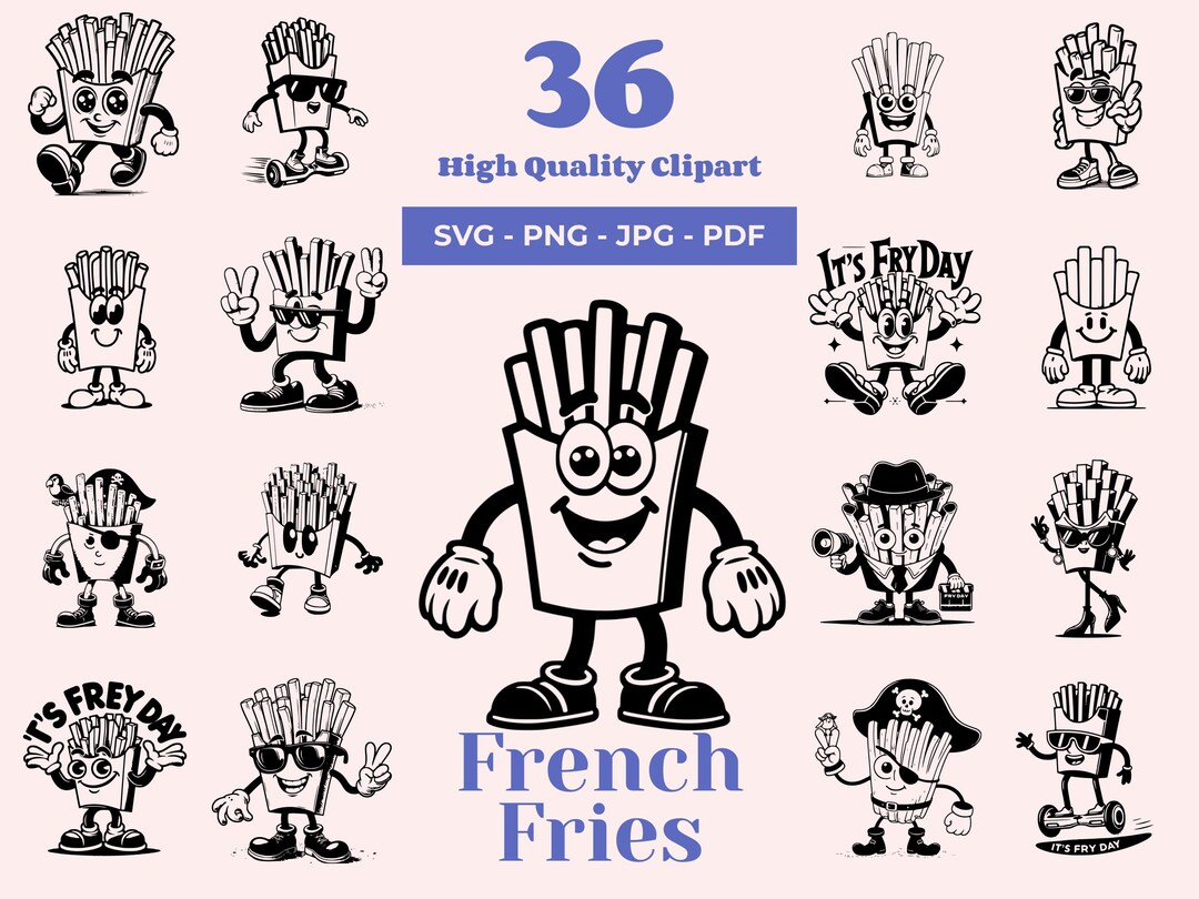 French Fries SVG Bundle - 36 Designs - Fry Day Clipart - Tasty Fast ...