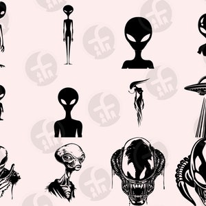 Alien SVG Bundle 96 Cut Files Space and UFO Sci-fi Black and White ...