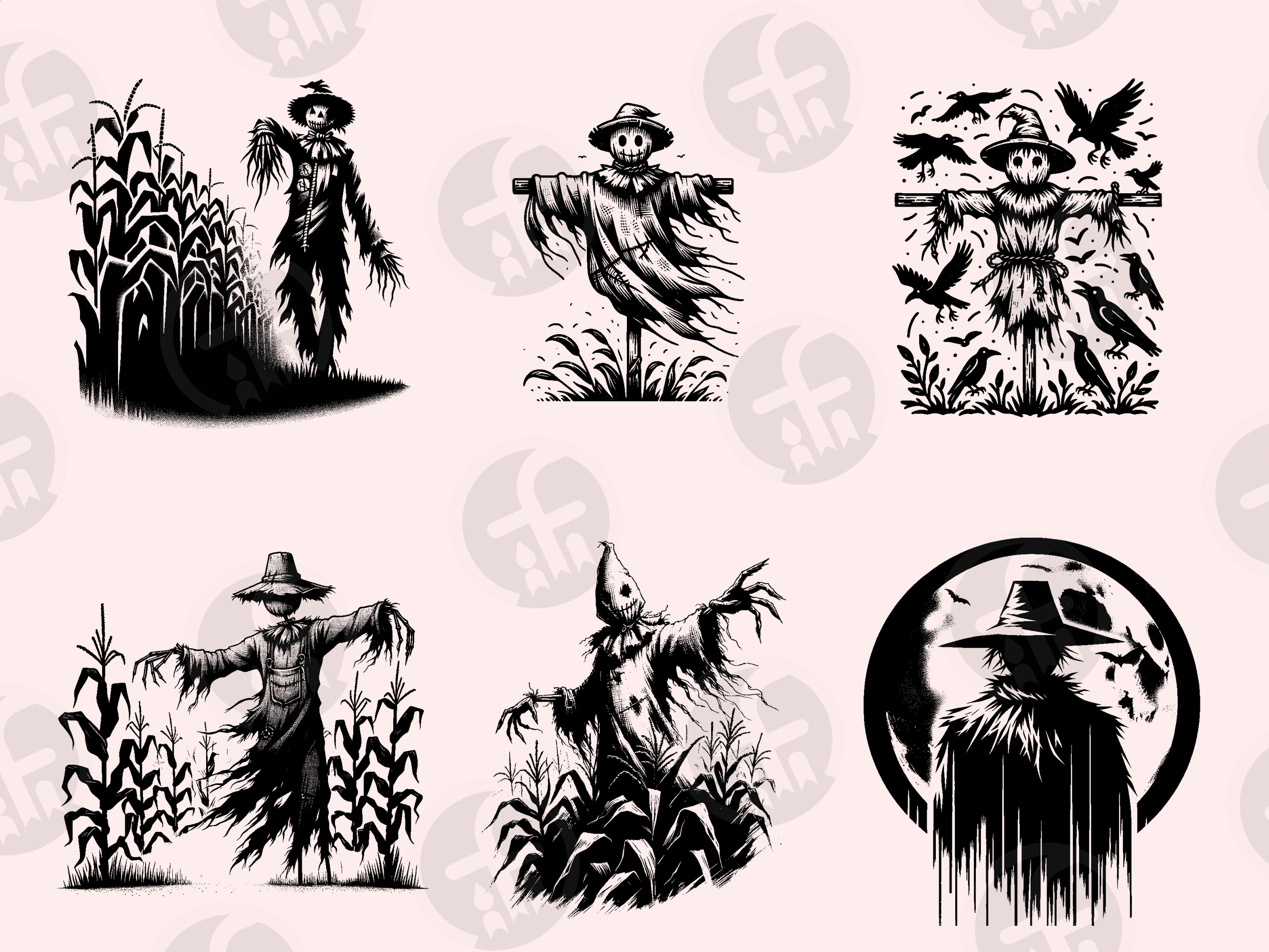 Haunted Scarecrow SVG Bundle: 54 Halloween Clipart Designs (digital ...