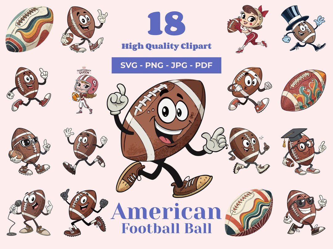 Cartoon Football SVG Bundle: Groovy Clipart Designs (digital Download ...