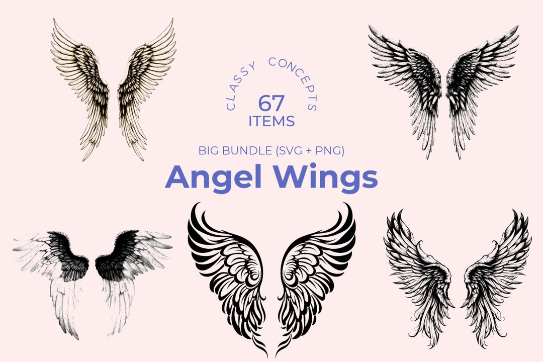 Paquete SVG de alas de ángel 67 archivos cortados Diseño celestial ...
