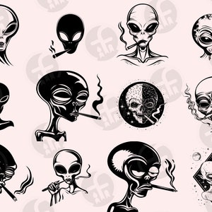 Alien Smoking Weed SVG 82 Cut Files Stoner Alien Chill Vibes UFO ...