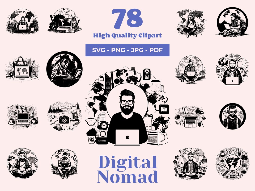 Digital Nomad SVG Clipart Bundle: 78 Remote Work Designs (digital ...