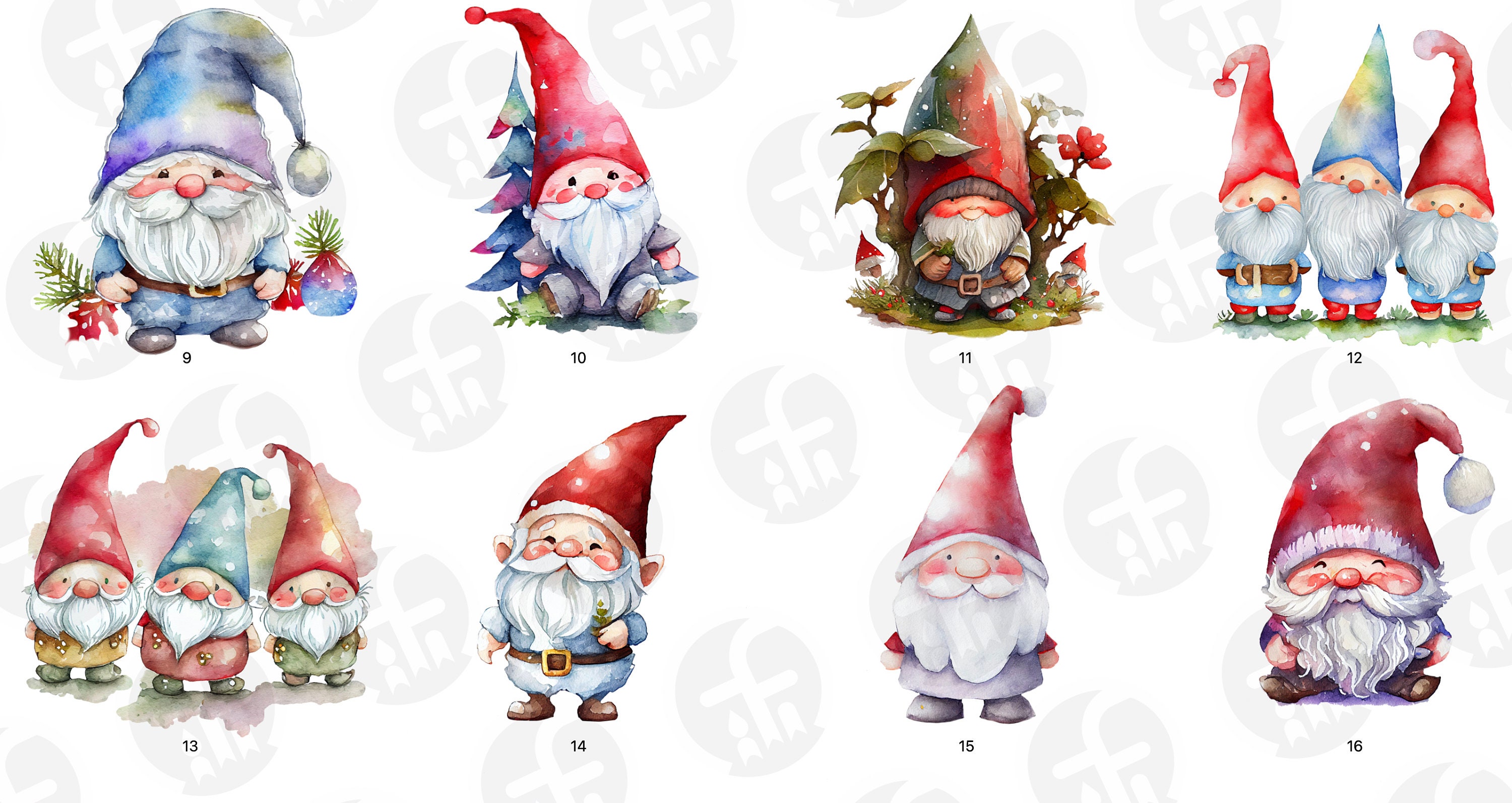 Christmas Gnomes Clipart Bundle 22 Watercolor Transparent - Etsy