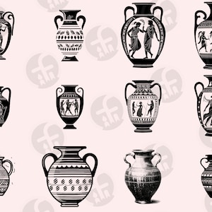 Greek Amphora SVG Bundle 87 Cut Files Ancient Pottery in Black and ...