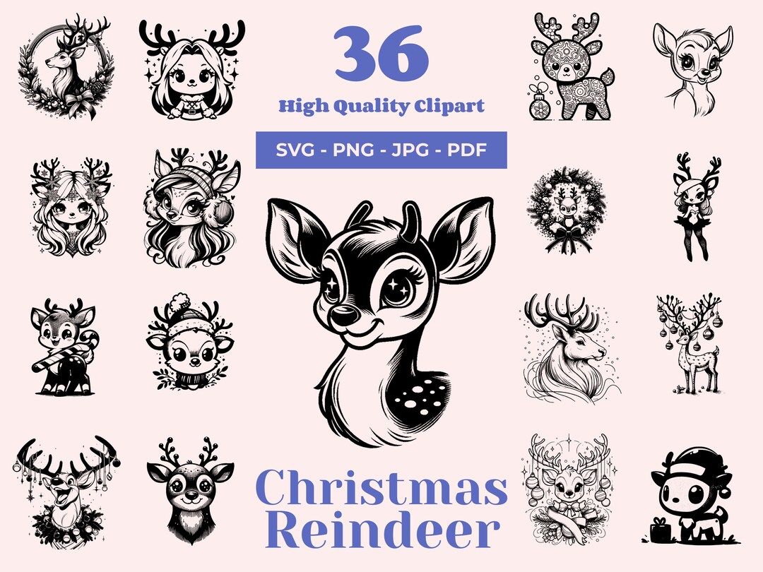 Christmas Reindeer SVG Bundle - 36 Designs - Holiday Clipart - Cute ...