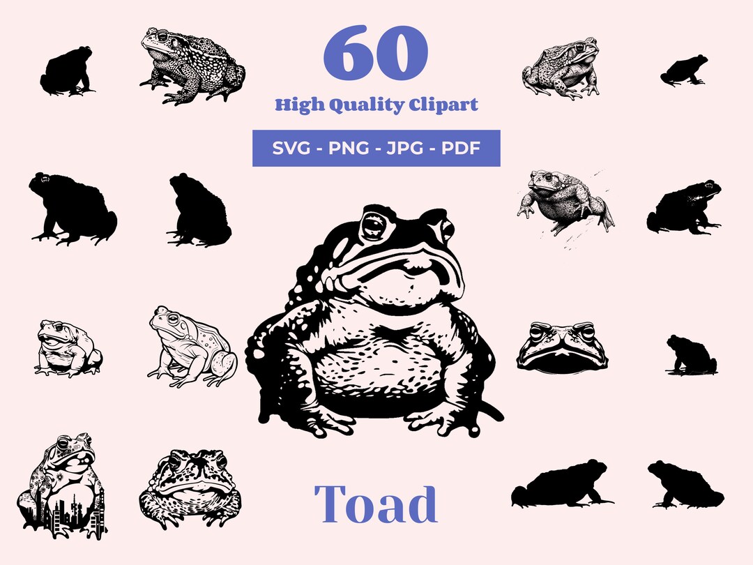 Toad SVG Bundle - 60 Cut Files - Amphibian Clipart - Black and White ...