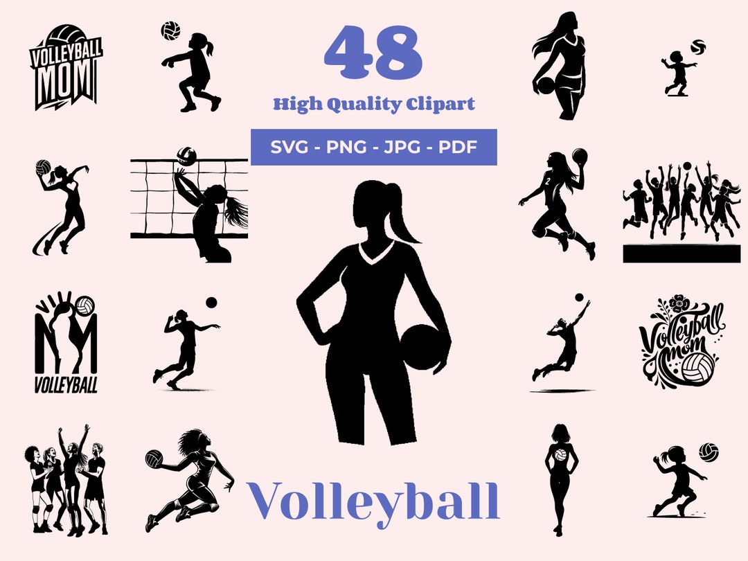 Volleyball SVG Clipart Bundle: 48 Silhouette Designs (digital Download ...