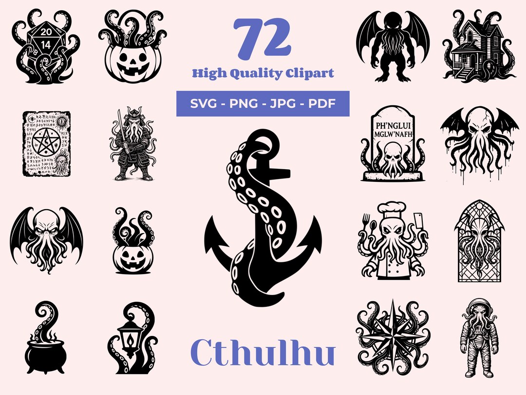 Cthulhu SVG Bundle: 72 Lovecraft Horror Designs, Gothic Halloween ...