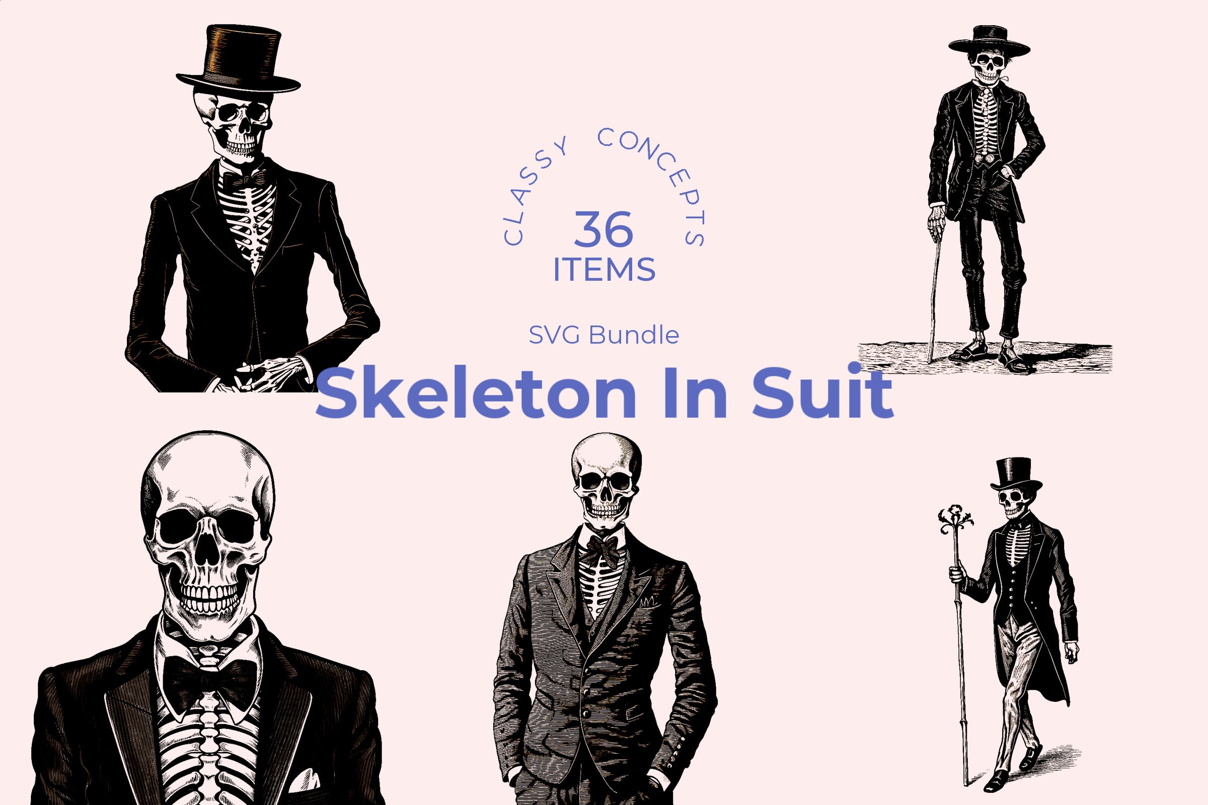 Skeleton in Suit SVG Bundle 36 Vintage Engraving Cut Files - Etsy