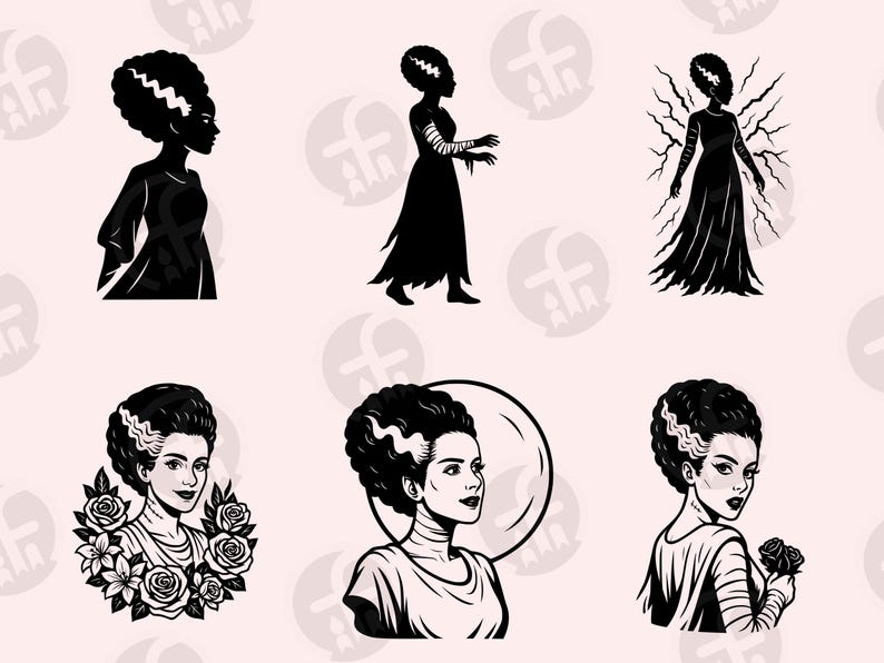 Bride of Frankenstein SVG Bundle: 54 Gothic Horror Designs, Halloween ...