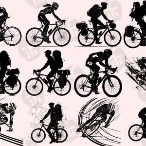 Cyclist SVG Bundle 72 Cut Files Bike Silhouette Bicycle Clipart Black ...