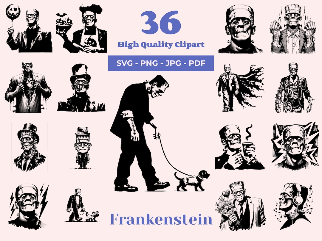 Frankenstein SVG Bundle: 36 Halloween Monster Clipart Designs (digital ...