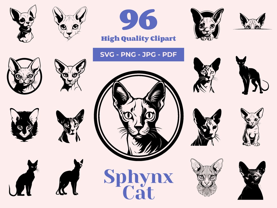 Sphynx Cat SVG Bundle - 96 Unique Cut Files - Hairless Beauty ...