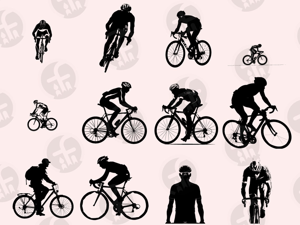 Cyclist SVG Bundle: 72 Bike Silhouette Clipart Designs (digital ...