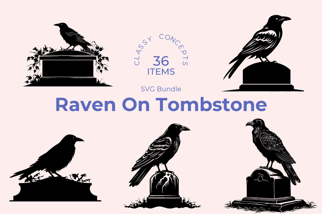 Raven on Tombstone Silhouette SVG Bundle: Gothic Decor (36 Cut Files ...