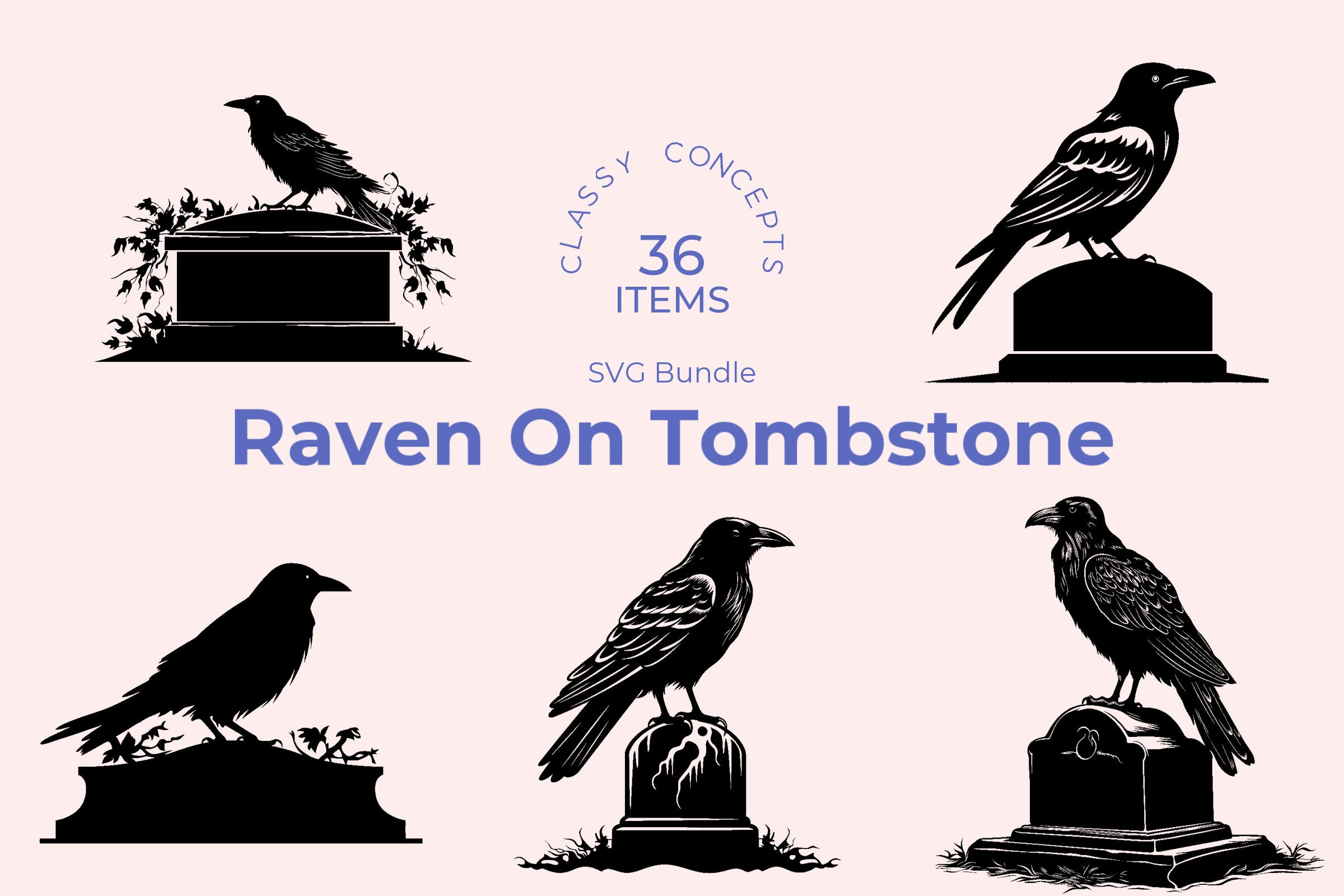 Raven on Tombstone Silhouette SVG Bundle 36 Cut Files - Etsy