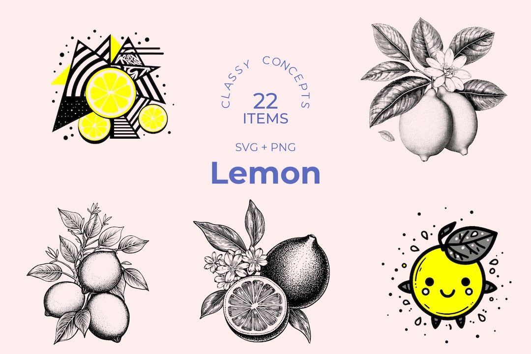 Lemon SVG - 22 Black and White Cut Files - Fruit SVG Designs - Citrus ...