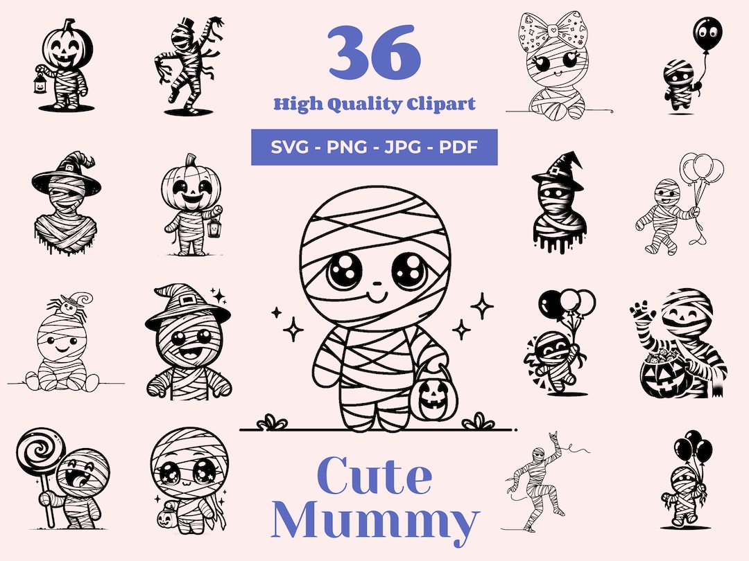 Cute Mummy SVG Bundle - 36 Designs - Halloween Decor SVG - Adorable ...