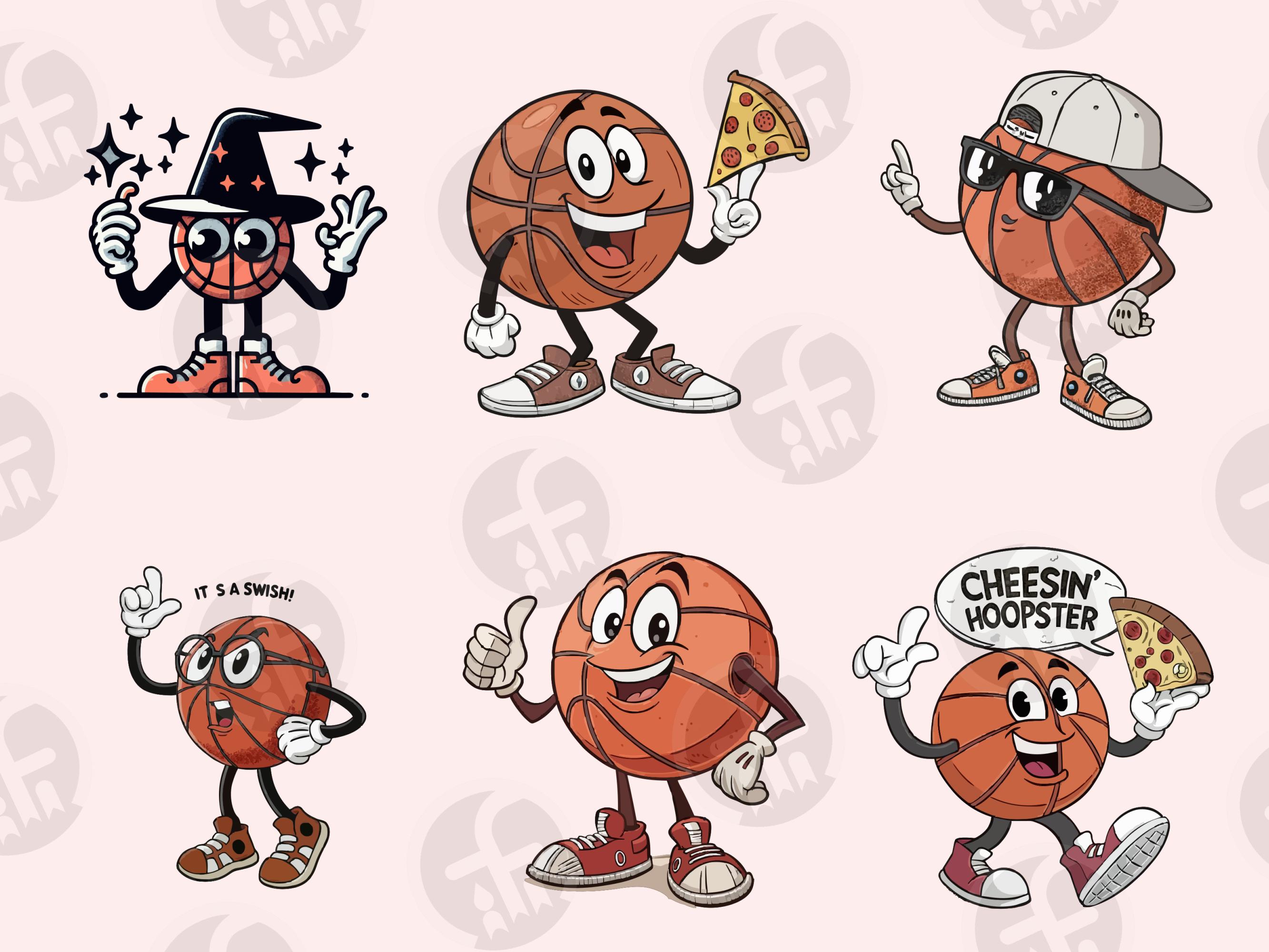 Cartoon Basketball SVG Bundle: Retro Mascot Designs (36 Designs ...
