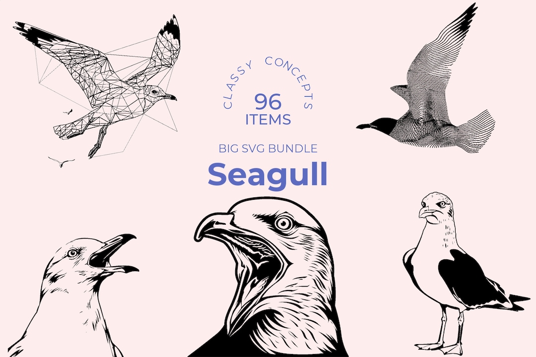Seagull SVG Bundle 96 Cut Files Beach Bird Clipart Seagull Prints ...