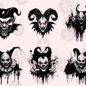 Evil Jester Clipart: Horror Clown SVG Bundle (36 Designs) (digital ...