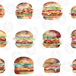 Watercolor Burgers Clipart Bundle - 12 Cozy Design - Fast Food PNG ...