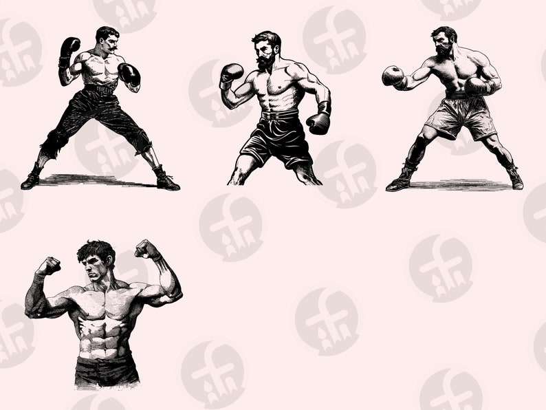 Boxer Fighter SVG Bundle: 28 Vintage Boxing Clipart Designs (digital ...