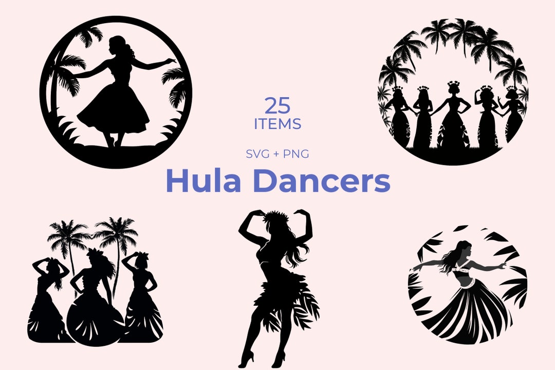 Hula Dancers Silhouette SVG - 25 Elegant Designs - Black and White Art ...