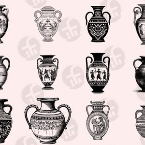 Greek Amphora SVG Bundle 87 Cut Files Ancient Pottery in Black and ...
