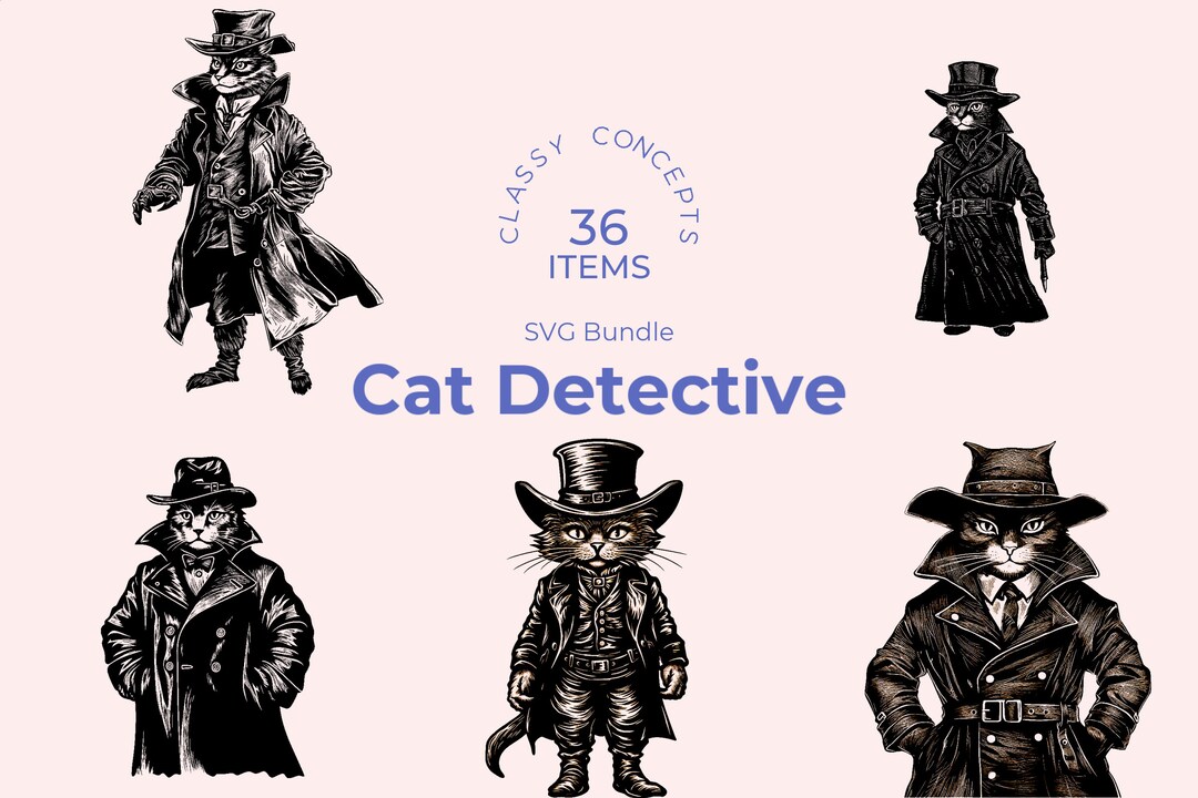 Cat Detective SVG Bundle 36 Vintage Engravings Cut Files Whisker ...