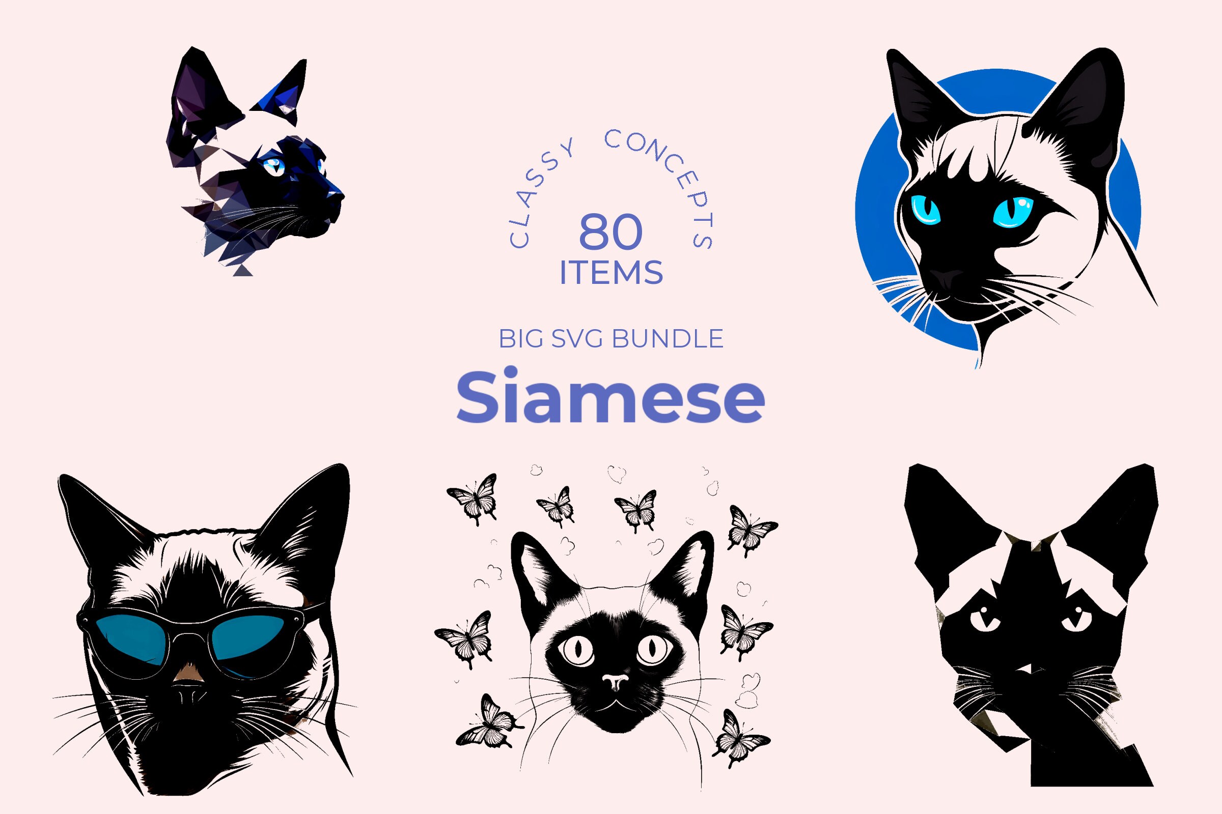 Siamese Cat SVG Bundle 80 Unique Cut Files Striking Color - Etsy