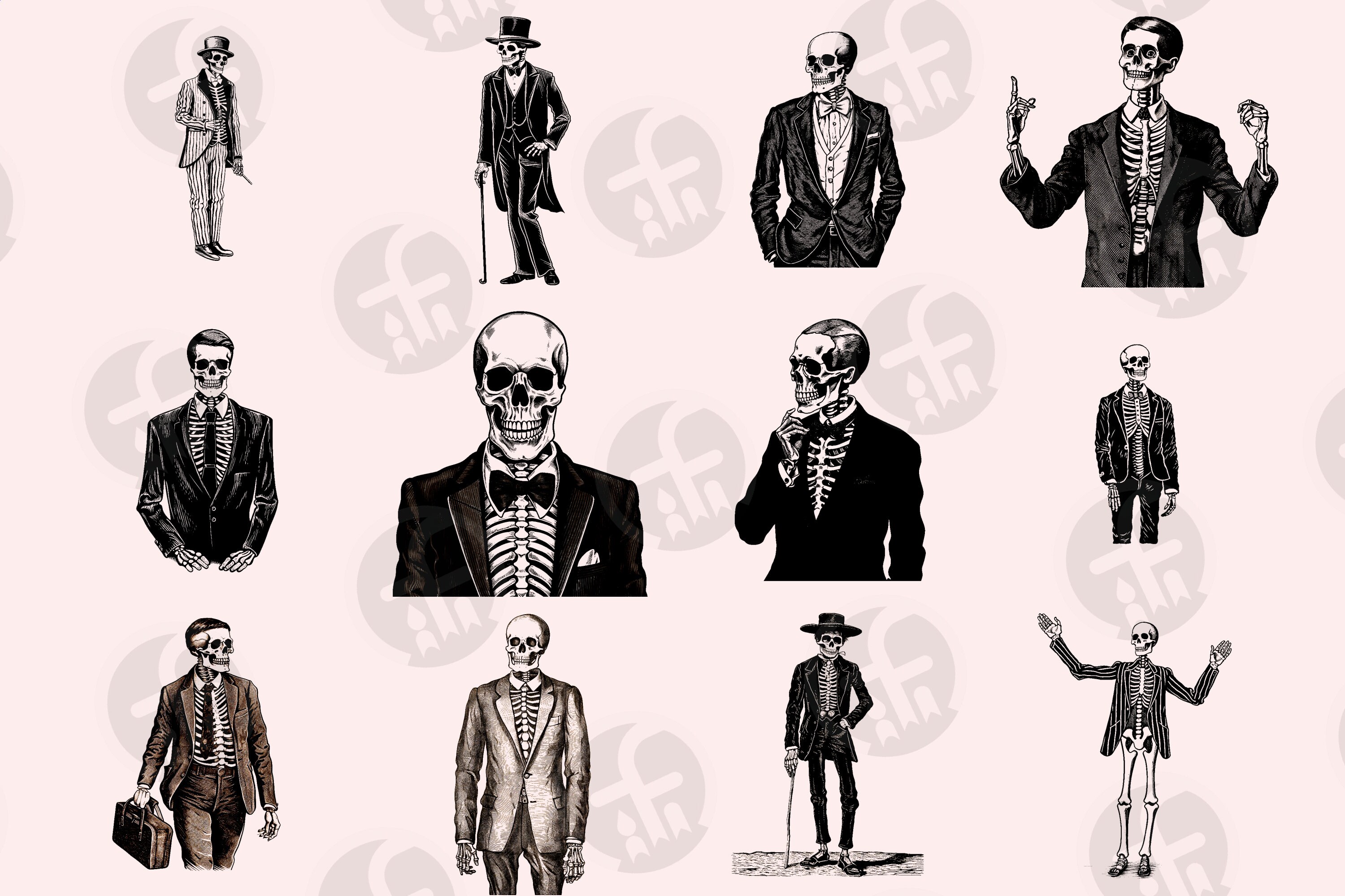 Skeleton in Suit SVG Bundle 36 Vintage Engraving Cut Files - Etsy