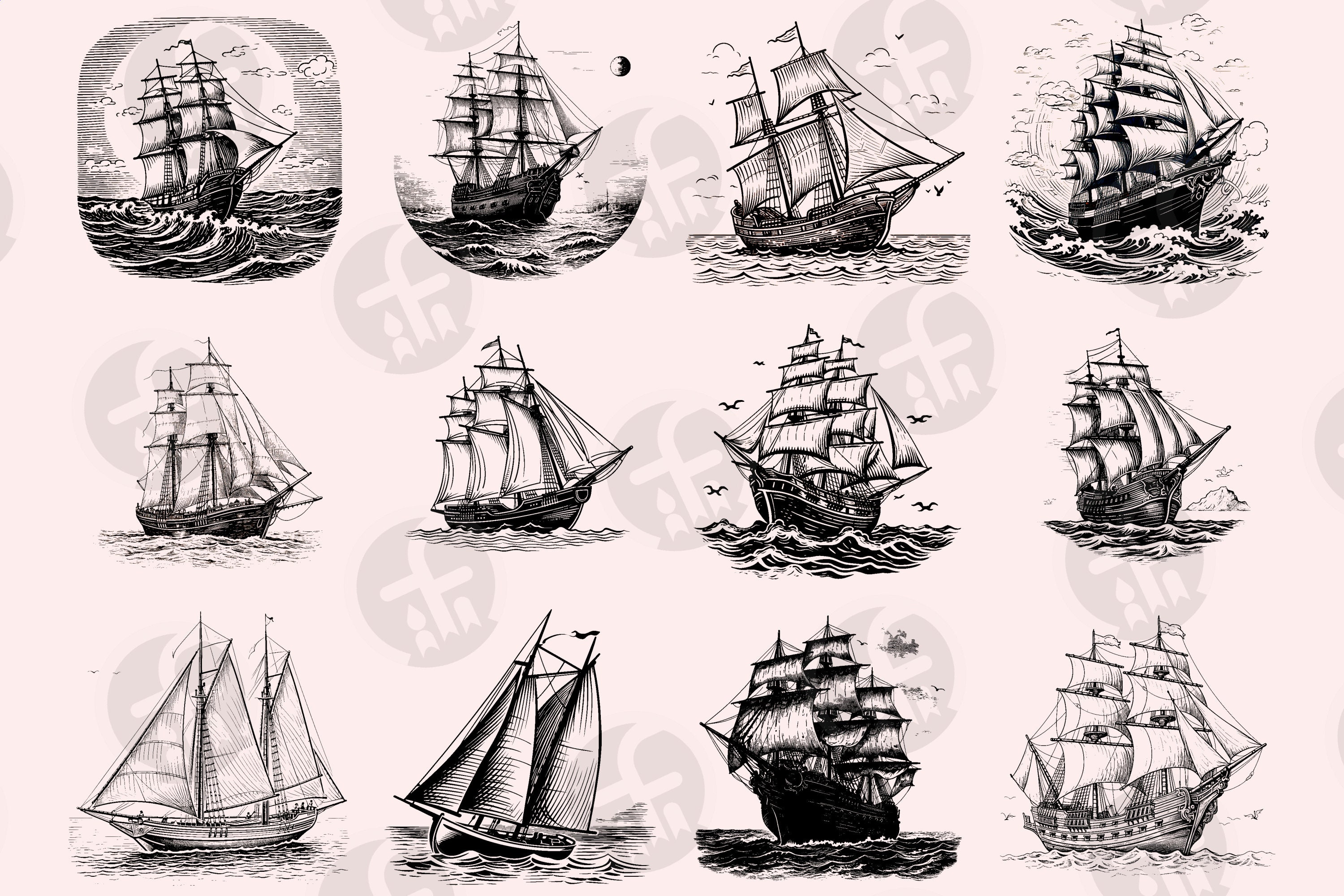 Sailing Ship SVG Bundle 24 Vintage Engravings Cut Files - Etsy UK