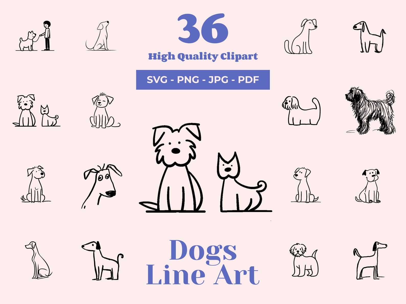 Dogs Line Art SVG Bundle: Minimalist Pet Clip Art (digital Download) - Etsy