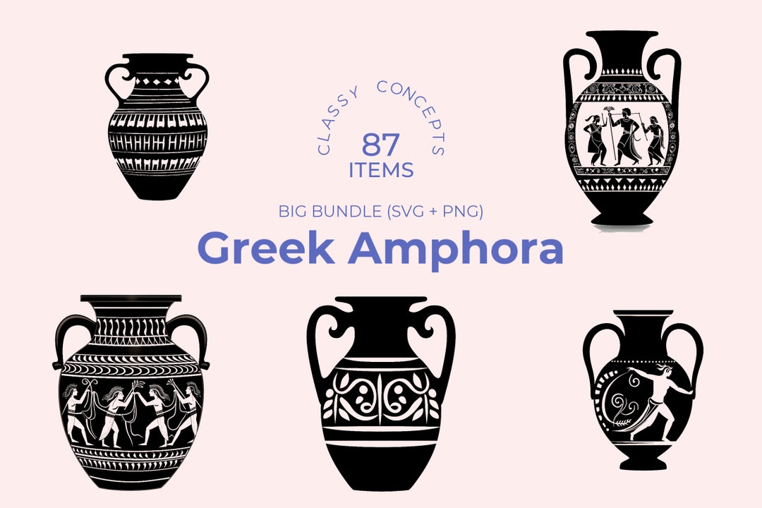 Greek Amphora SVG Bundle 87 Cut Files Ancient Pottery in Black and ...