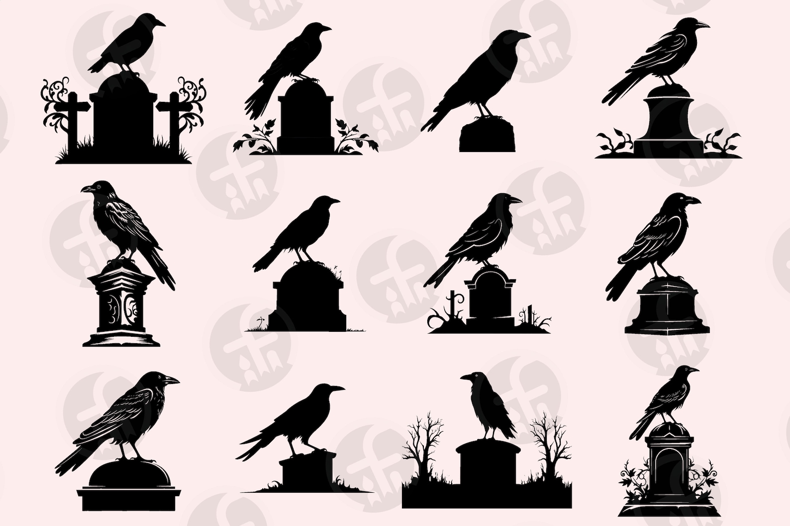 Raven on Tombstone Silhouette SVG Bundle: Gothic Decor (36 Cut Files ...