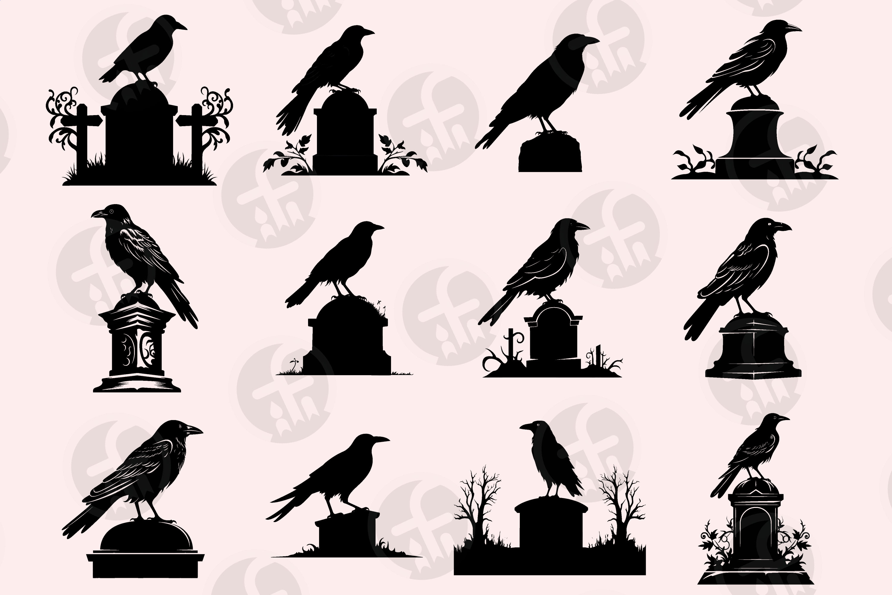 Raven on Tombstone Silhouette SVG Bundle 36 Cut Files - Etsy