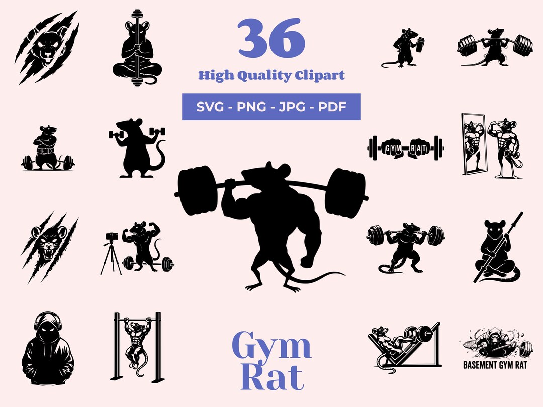 Gym Rat SVG Bundle: 36 Designs, Fitness Clipart, Workout Png, Laser Cut ...