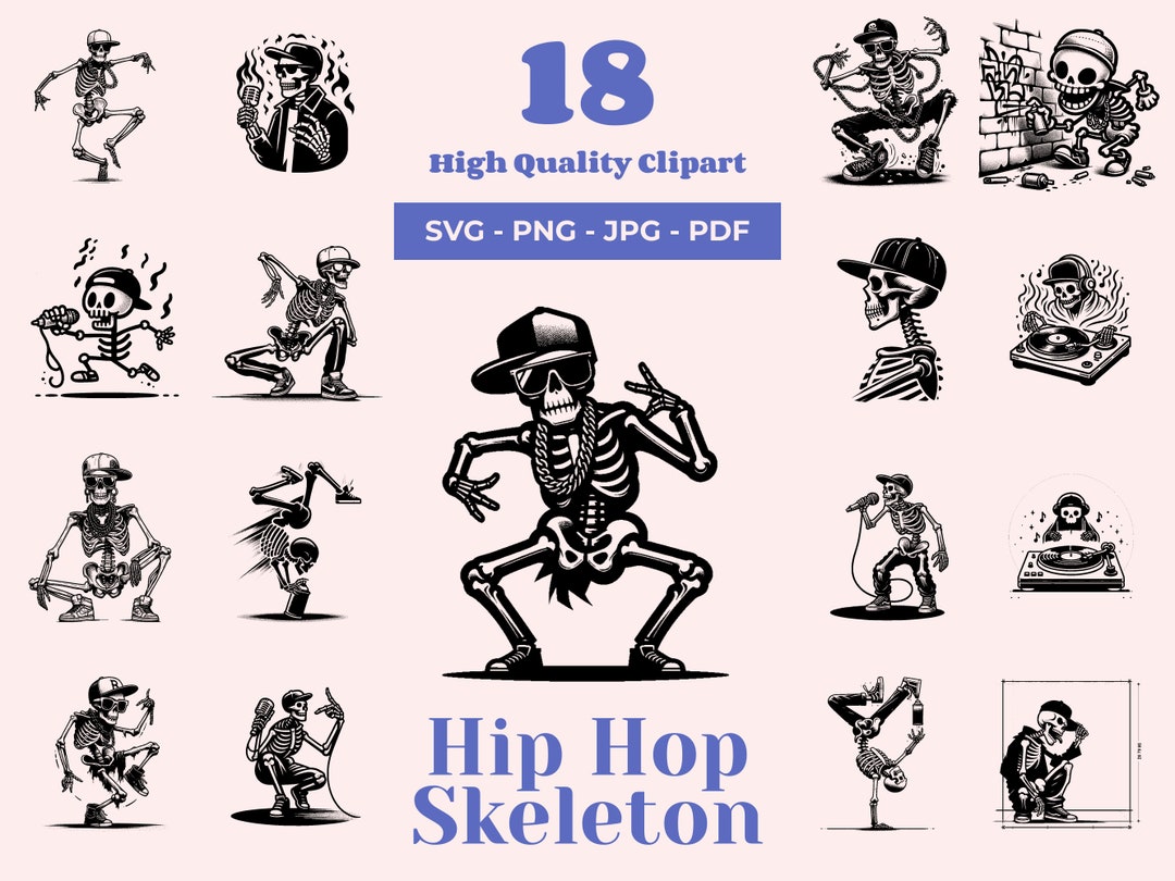 Hip Hop Skeletons Clipart: 18 Rap Designs (SVG, PNG, JPG) - Etsy