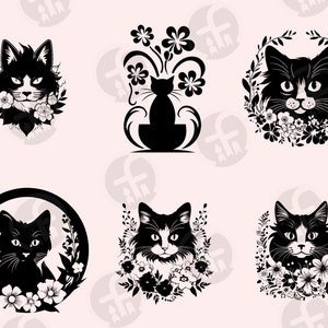 Cat Flower SVG Bundle - 36 Designs - Feline and Floral Clipart ...