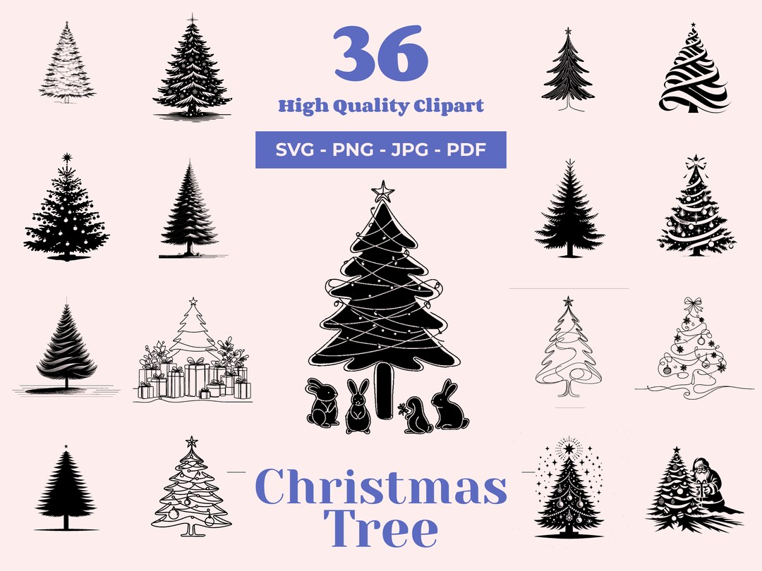 Elegant Christmas Tree SVG Bundle: Minimalist Holiday Clipart (36 ...