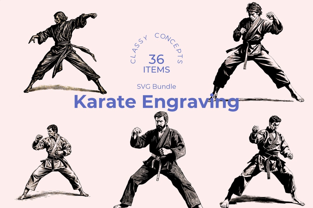 Karate Fighter SVG Bundle - 36 Vintage Engravings - Cut Files - Martial ...