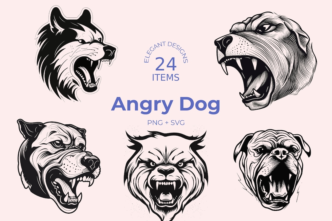 Angry Dog SVG - 24 Vector Images - Black and White - Furious Canine ...