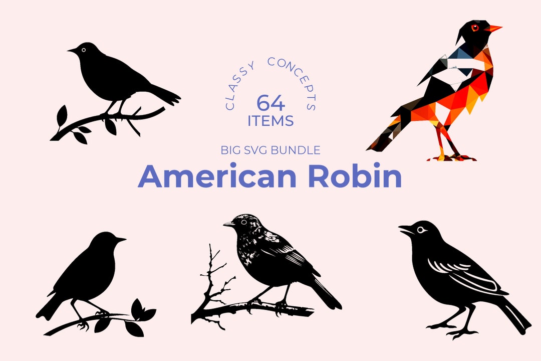 American Robin SVG Collection 64 Unique Black and White Bird ...