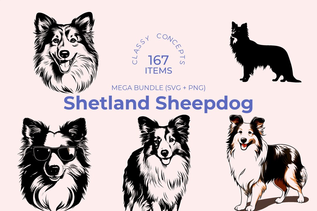 Shetland Sheepdog SVG Bundle - 167 Cut Files - Sheltie Silhouette ...